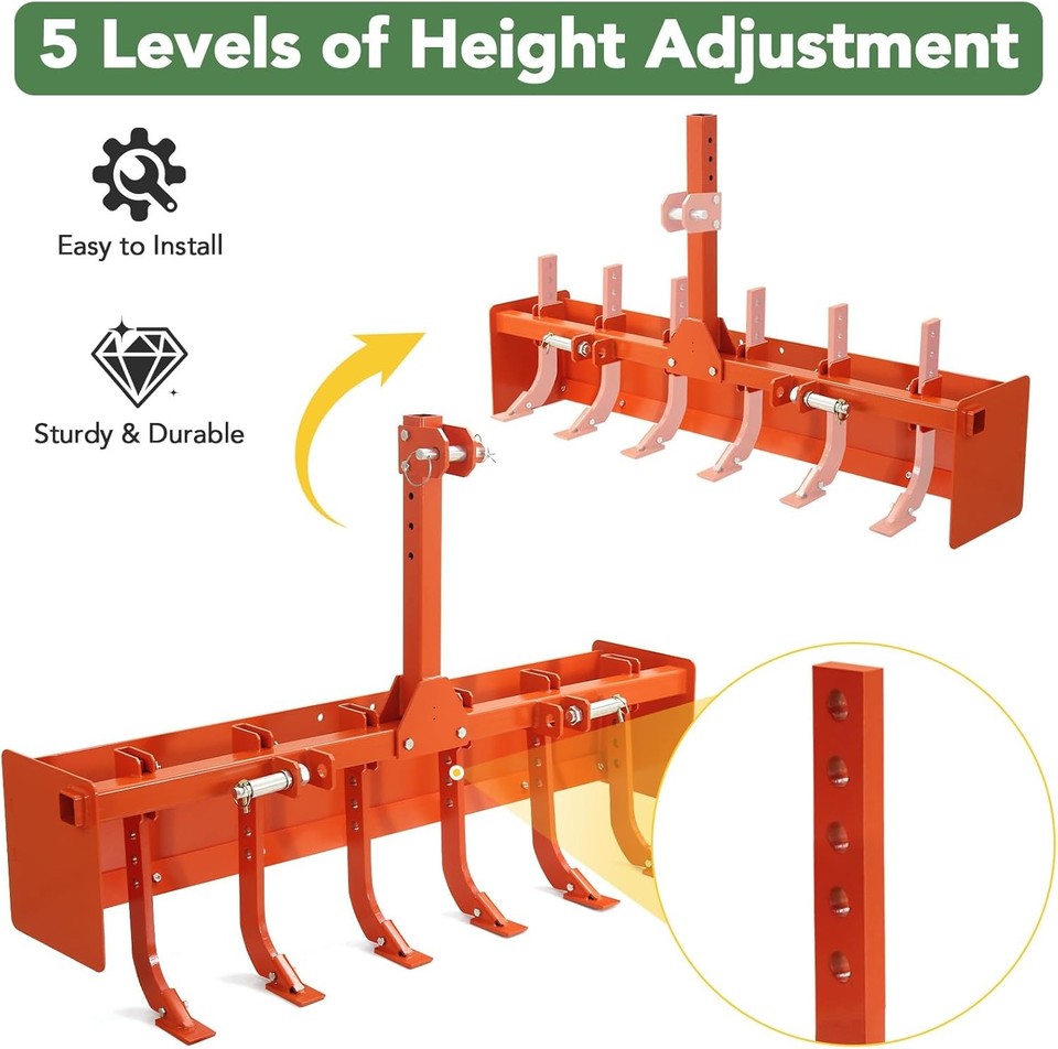 55" Box Blade 3 Point Box Scraper Grader Steel 6 Plow Shanks for Cat-0 ...