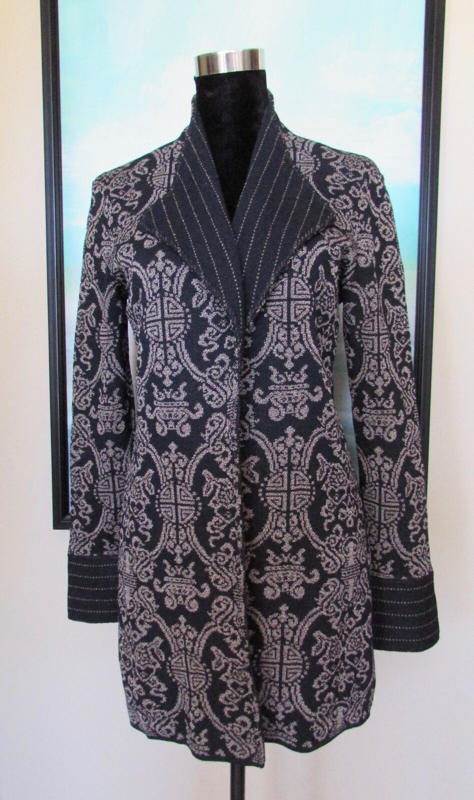 French Rags Brenda French Black Asian Chinoiserie Merino Knit Cardigan ...