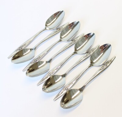 Eight 8 Oneida Oneidacraft Lasting Rose Pattern Stainless Teaspoons Set ...