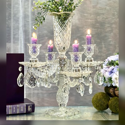 Candelabra Epergne Hanging Crystals Vintage Duncan Miller Centerpiece ...