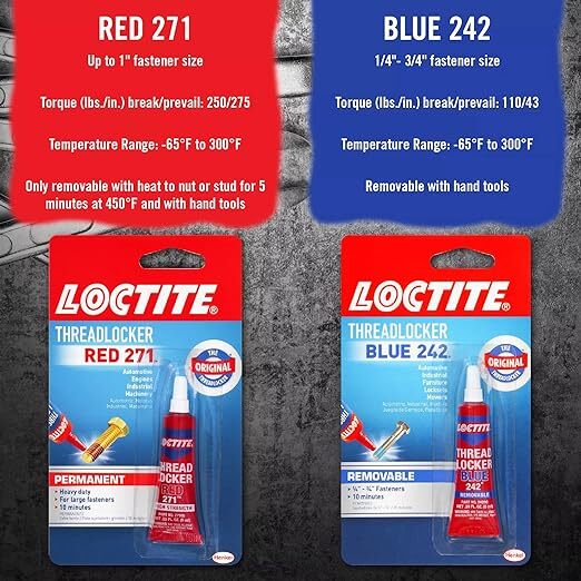 LockTite Thread-Locker Blue Bolt Metal Bonder 242 Lock Tight Removable ...