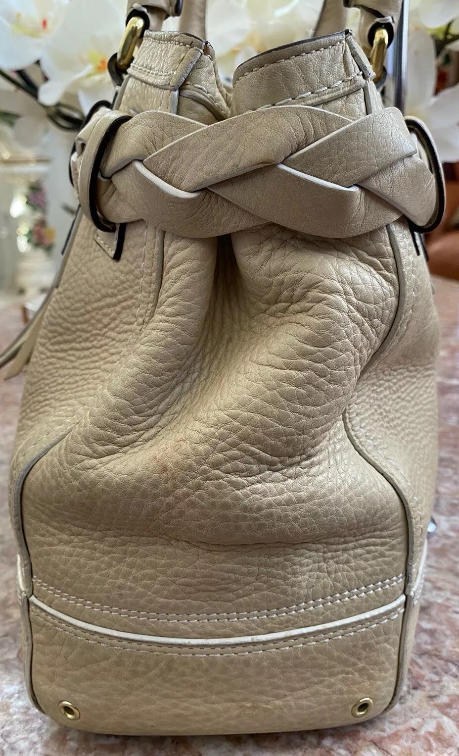 Coach 10529 Hamptons Cream Leather Belted Breaded Carryall Handbag EUC ...