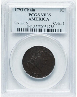 1793 CHAIN LARGE CENT PCGS VF35 S-3, B-4, R-3 SPECTACULAR CHAIN CENT ...