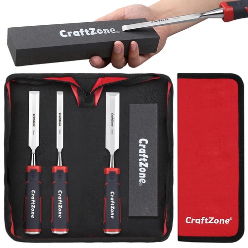 4-Piece Wood Chisel Set with Sharpening Stone – 12mm 19mm 25mm CRV ...