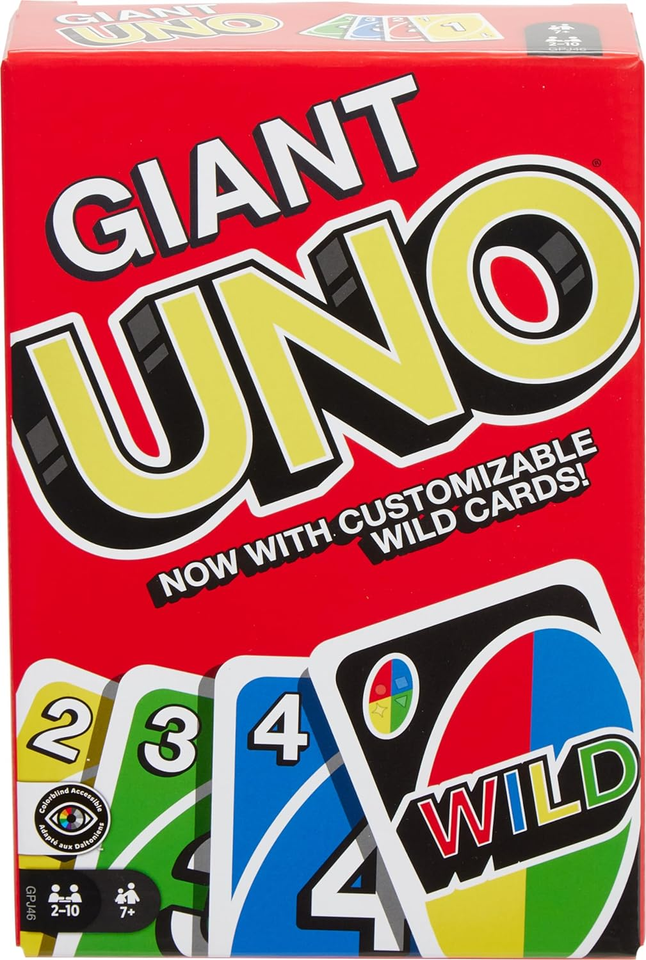 Giant UNO Card Game for Kid, Adult & Families, Color Blind Accessible ...