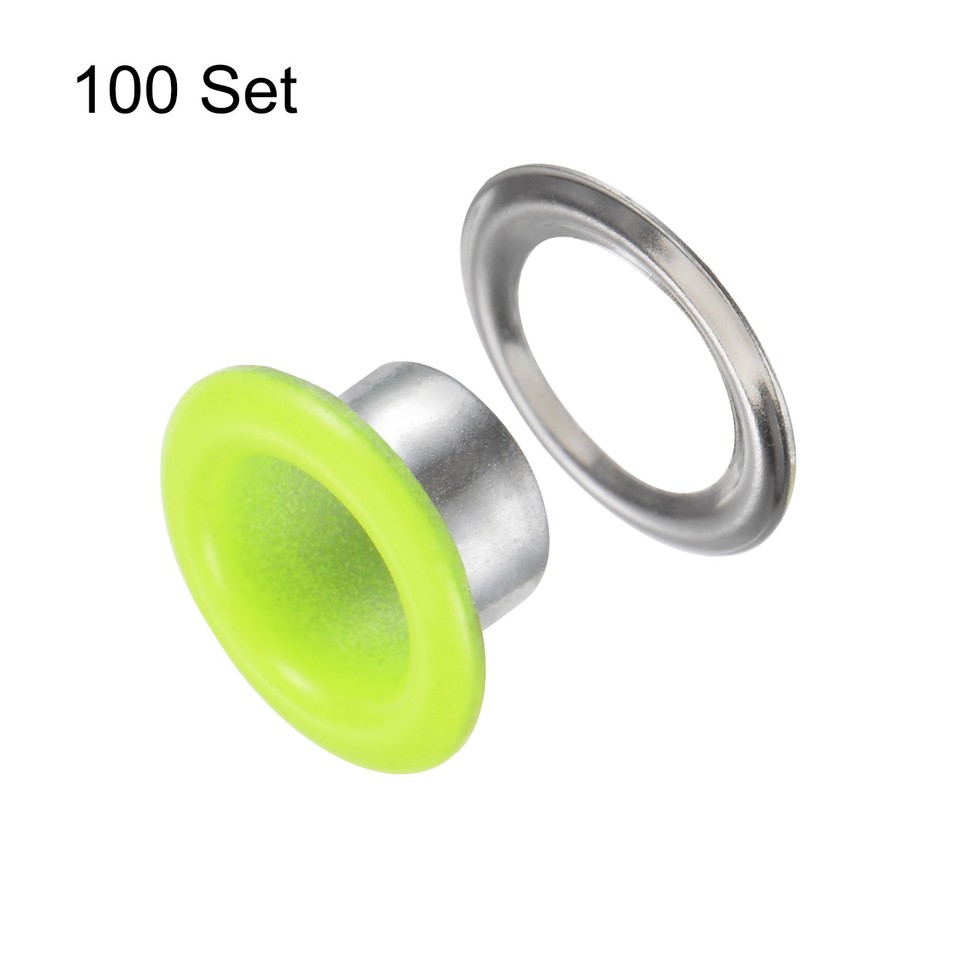 100 Set Round Grommets 6mm Hole Metal Eyelets with Washers, Neon Green ...