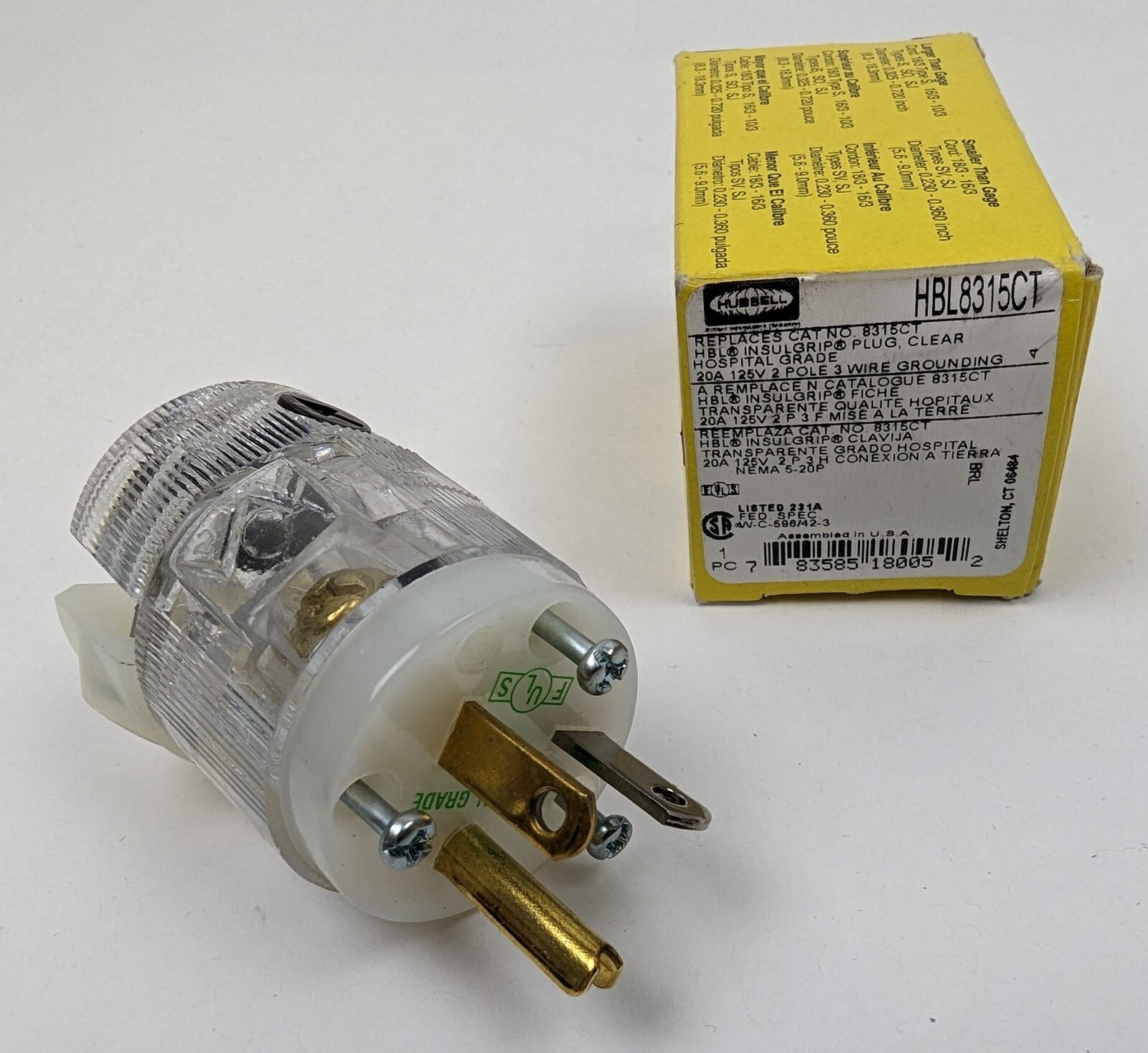 Hubbell HBL8315CT Plug Hospital Grade 20 Amp 125v 5-20p Clear for sale ...