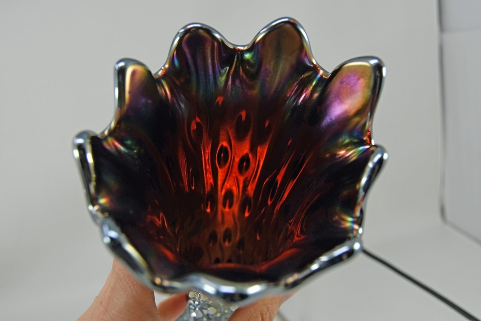 VTG Northwood Iridescent Black Amethyst Carnival Glass Tree Trunk Vase ...