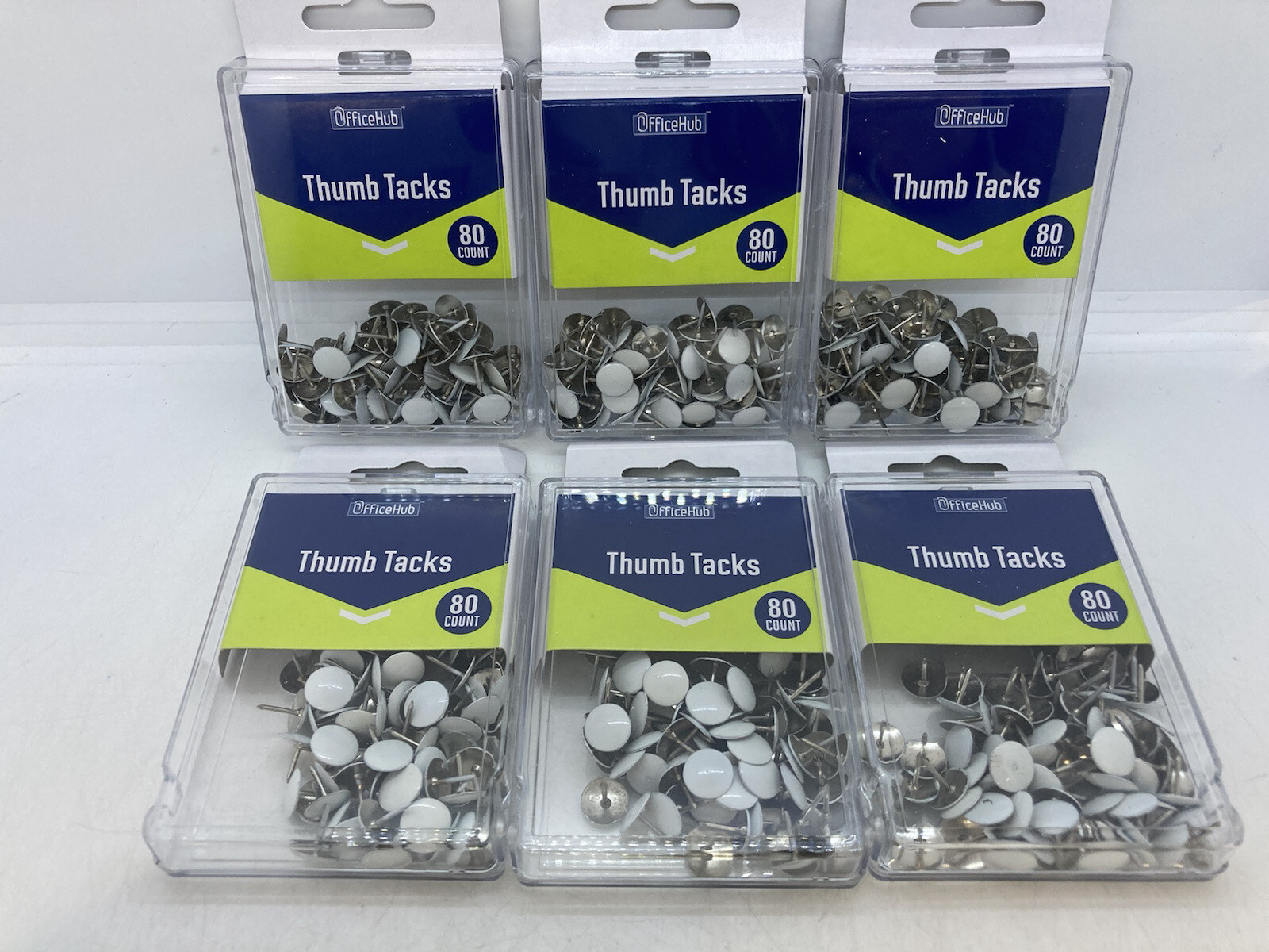 6 Packs Office Hub White Thumb Tacks 80 Count Each ~ Total of 480 Tacks ...