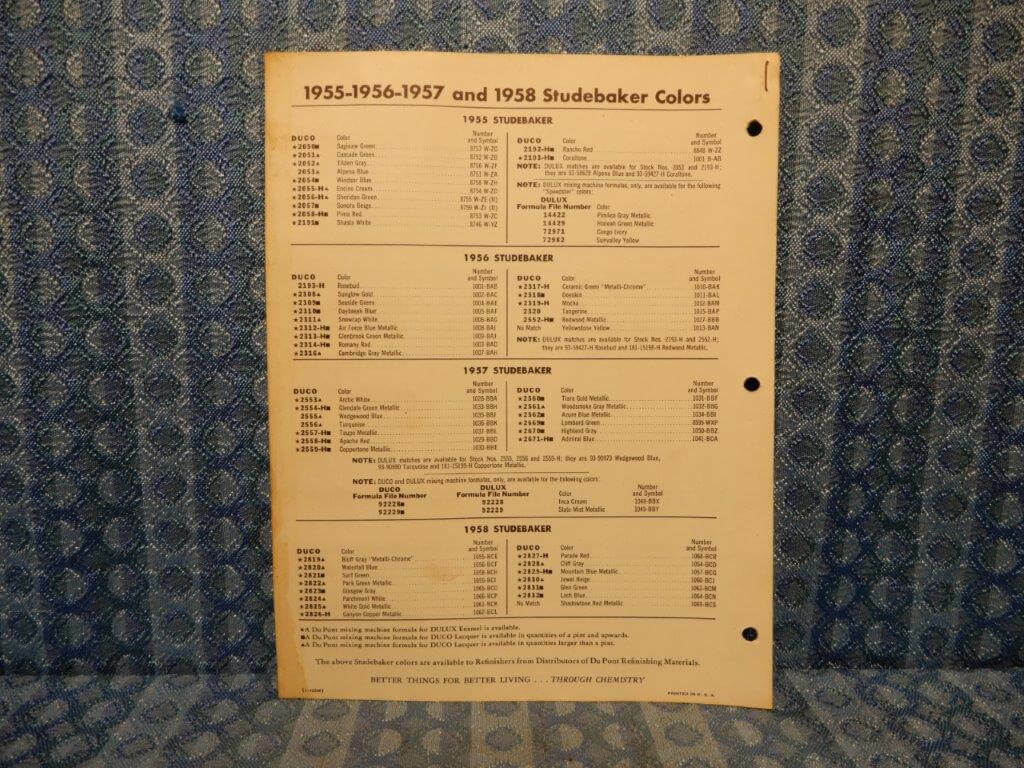 1959 Studebaker & Studebaker Truck Original Paint Color Chip Chart - 2 ...