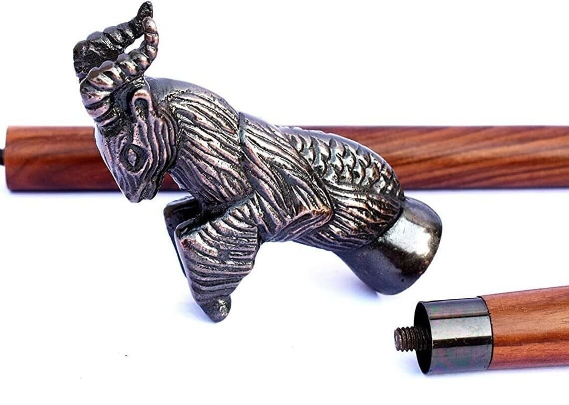Antique Goat Head Walking Stick For Men Vintage Walki… - Gem