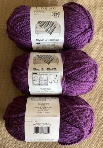 3 Full Skeins Loops and Threads Charisma Yarn Dark Purple 5 BULKY | eBay