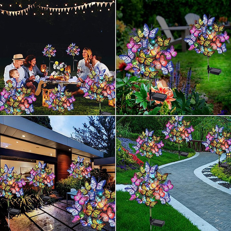2PCS Butterfly Solar Stake Lights Outdoor Garden landscape Lamp Decor ...