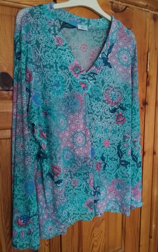 Women's Long Sleeve Turquoise Print Mesh Top XXL | eBay UK