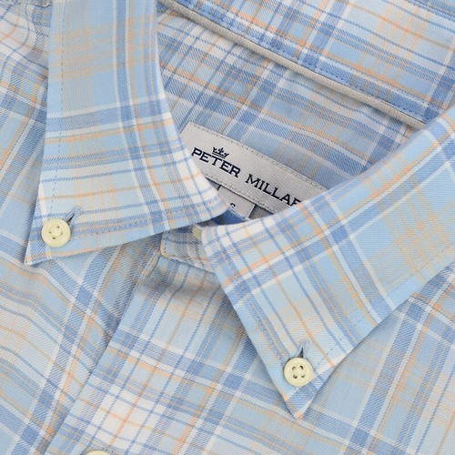 PETER MILLAR SUMMER SOFT Cottage Blue Check YATES Long Sleeve Shirt ...