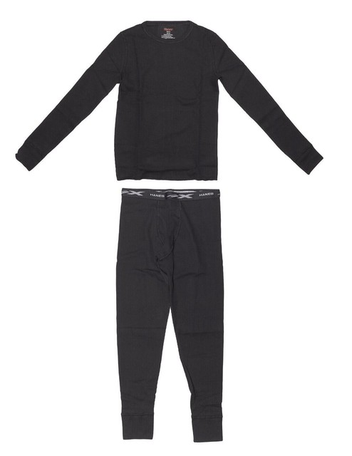 XLarge Black Hanes X-Temp Boys Thermal Rib Knit Set Includes Top ...
