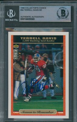 1996 Collector's Choice #54 Terrell Davis Beckett Authentic Signed ...
