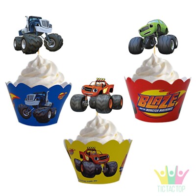 12x Blaze Monter Machines Cupcake Wrapper & Topper. Party Lolly Loot ...