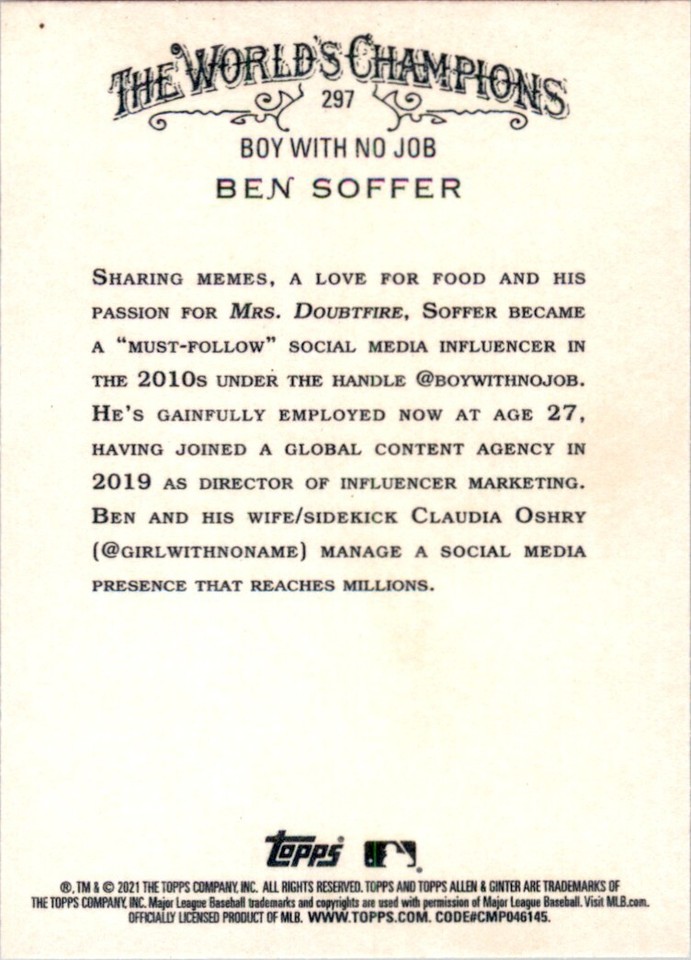 2021 Allen and Ginter BEN SOFFER #297 | eBay