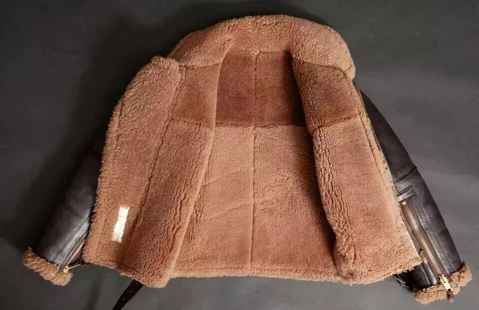 Men's Brown B3 RAF Irvin Genuine Shearling Sheepskin Flying Leather Fur ...