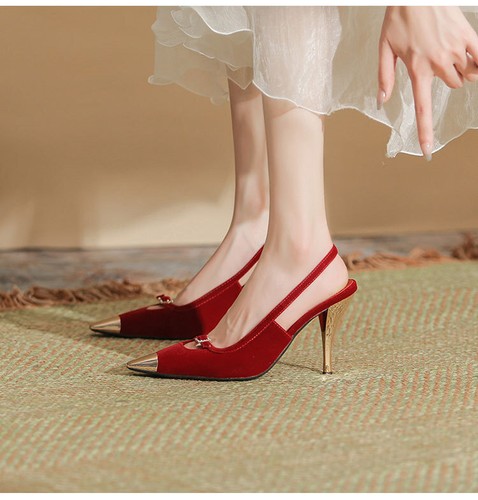 Womens Pump Fashion Wedding High Heel Square Toe Red Slim Heel Sandals ...