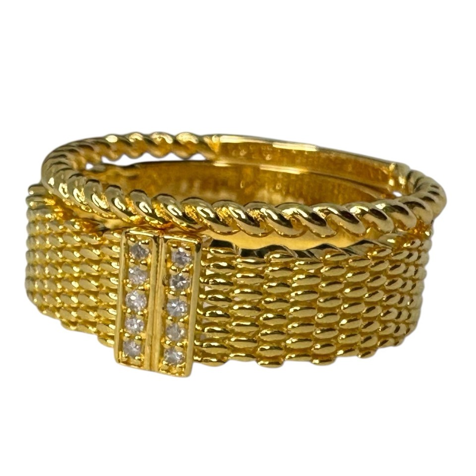 Natural Diamond 2-Pc Gold Mesh Ring Set Sterling Silver 18K Yellow Gold ...