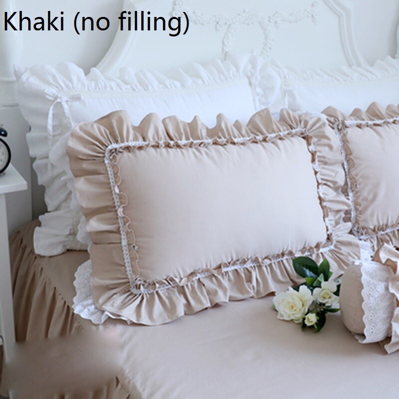 2X Pillow Case Cotton Lace Ruffle Bed pillow Cover Princess Wedding ...