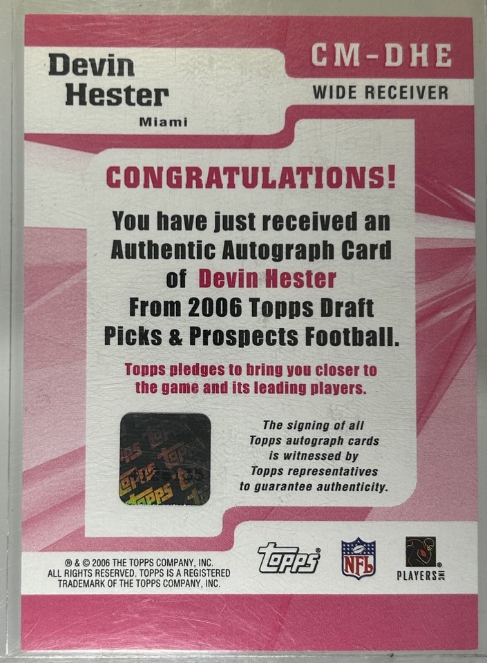 2006 Draft Picks and Prospects (DPP) Class Marks Devin Hester Rookie ...