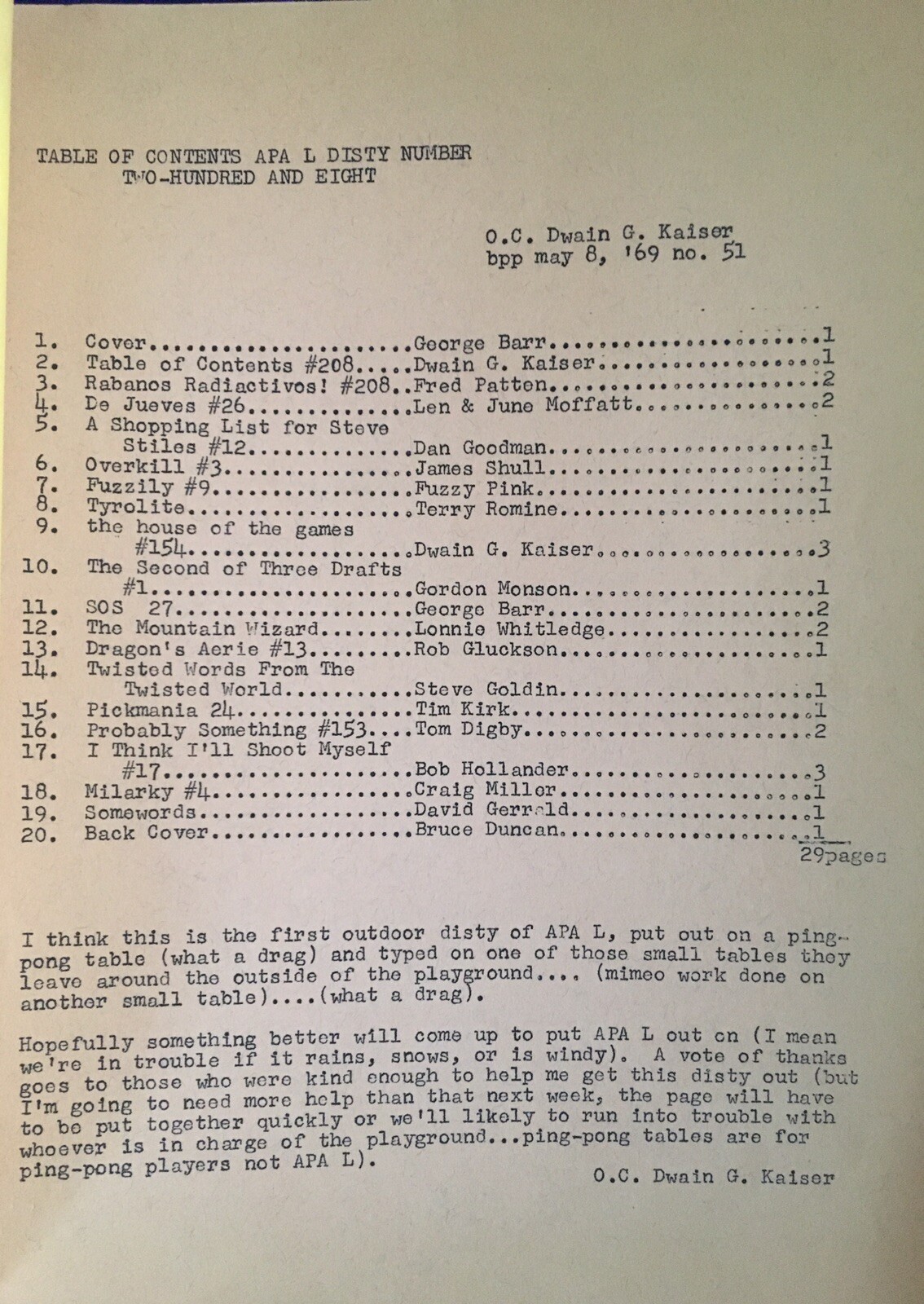 Apa L 2O8 George Barr cover 1969 science fiction fanzine | eBay