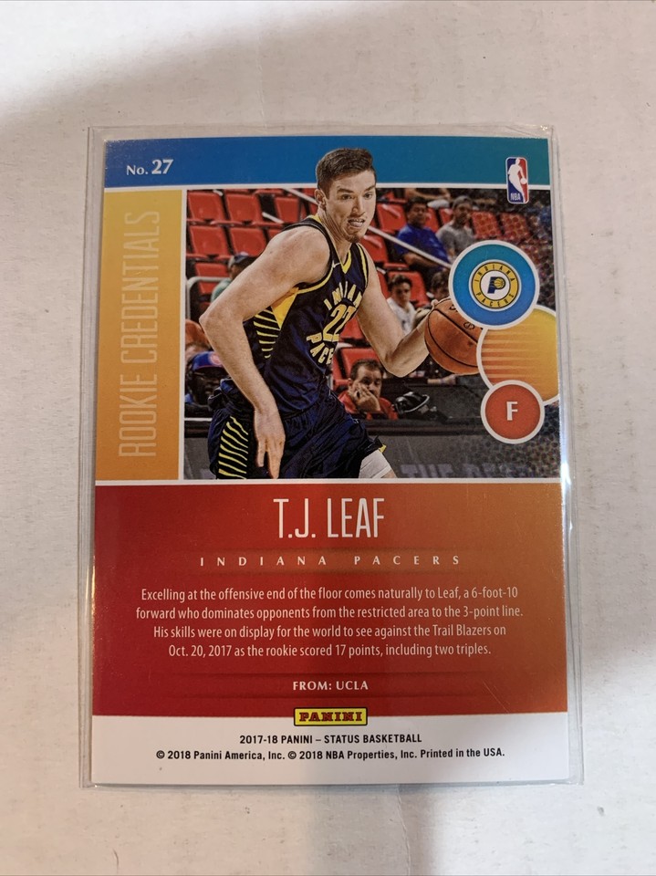 TJ LEAF 2018-19 PANINI STATUS ROOKIE CREDENTIALS PURPLE /149 PACERS #27 ...