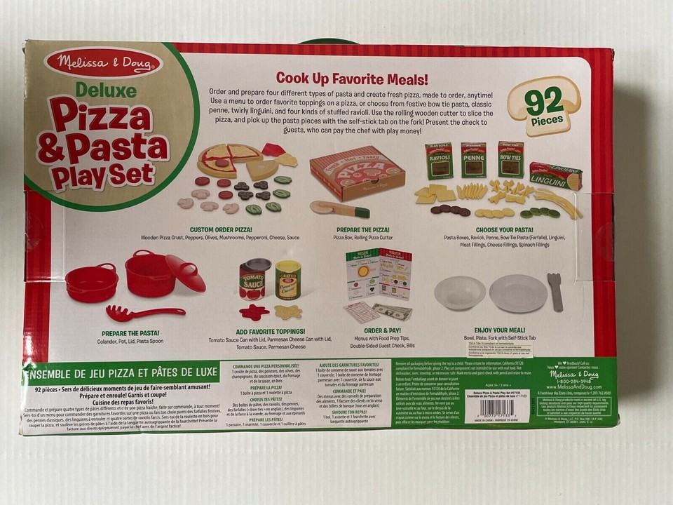 NIB/NEW MELISSA AND & DOUG DELUXE PIZZA PASTA 92 PIECE PLAY SET TOY | eBay