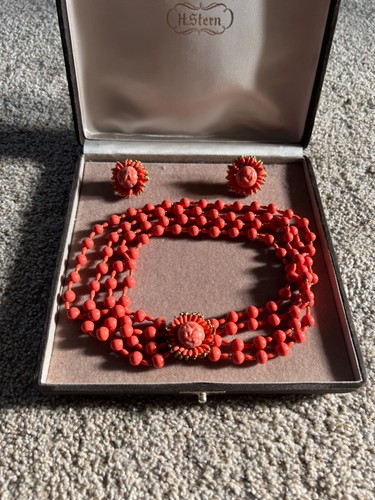 Miriam Haskell Signed Set Parure RARE Excellent Condition Coral Glass ...