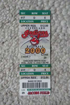 INDIANS VS WHITE SOX 6/12/2000 FULL TICKET~ KANE DAVIS (MLB DEBUT ...
