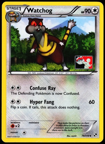 Pokemon Watchog 79/114 Crosshatch Reverse Holo League Promo Card Light ...