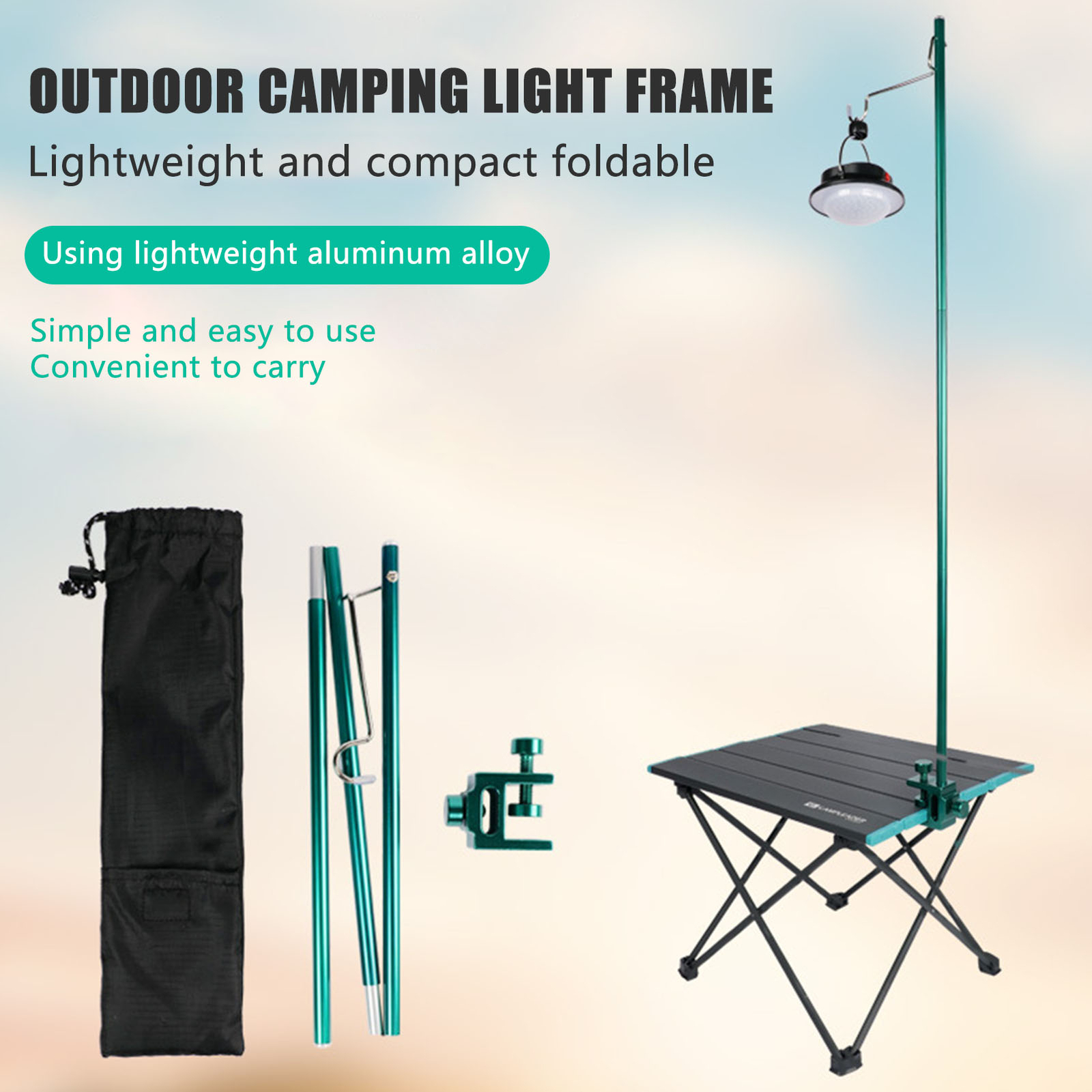 Aluminum Folding Lamp Pole Camping Bracket Hook Outdoor Light Stand ...