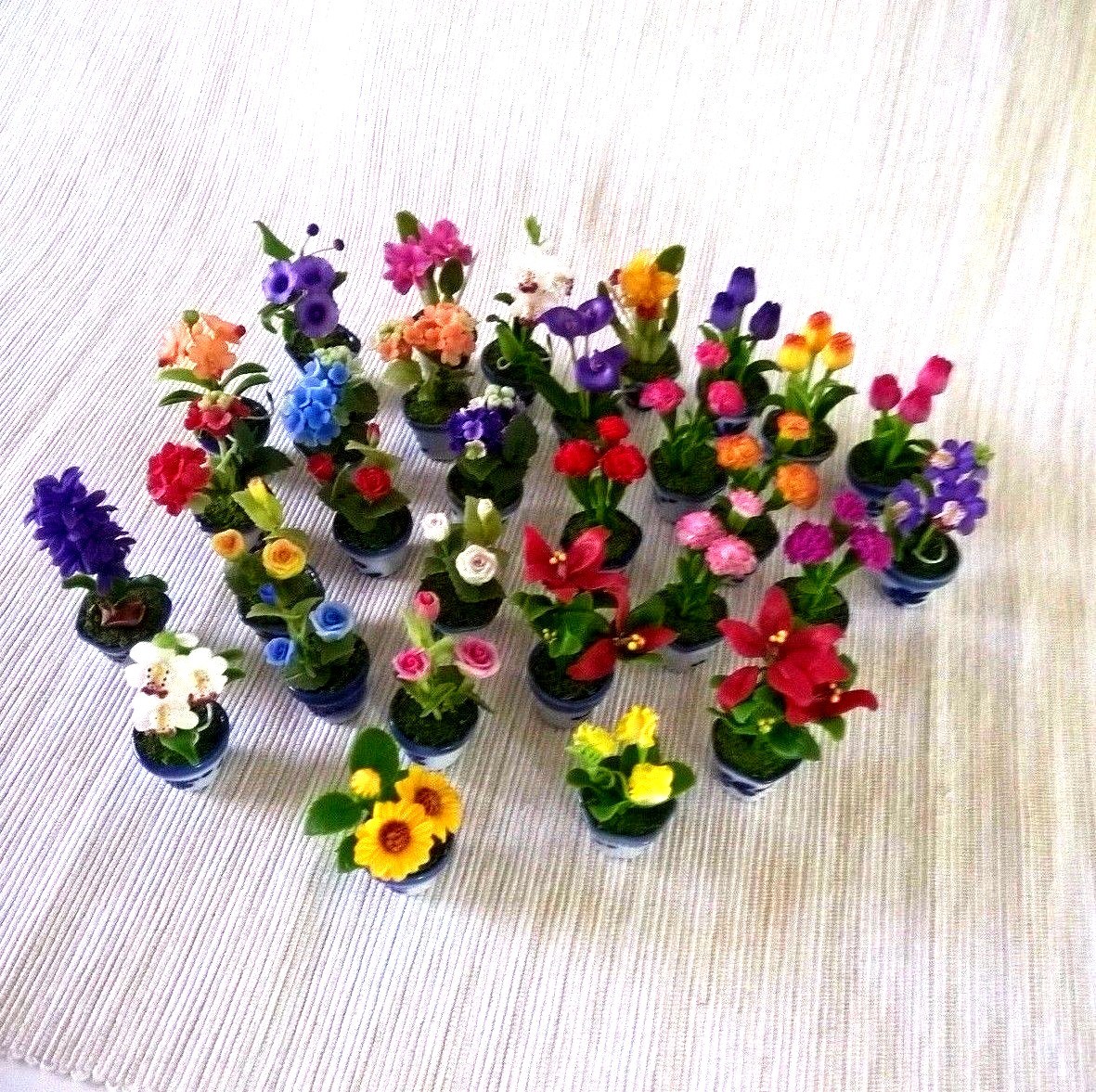 30 Mini Clay Flower Mixed Plant Pot Ceramic Dollhouse Miniatures ...