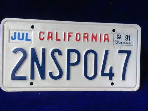 VINTAGE CALIFORNIA LICENSE PLATE 1991 EMBOSSED BLOCK LETTERING | eBay
