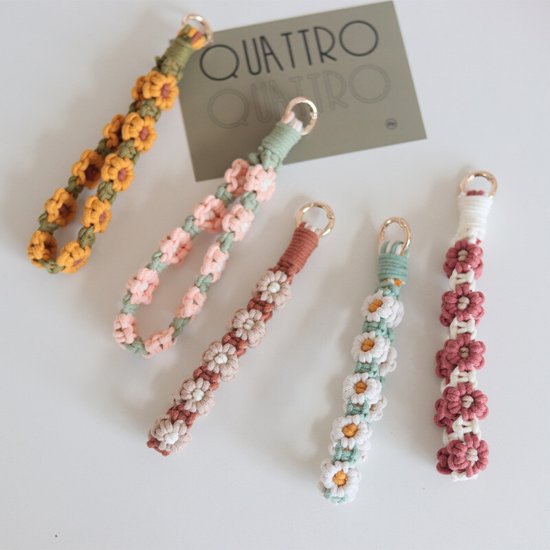 Boho Macrame Flower Keychain Wristlet Keychains Wrist Lanyard for Car ...