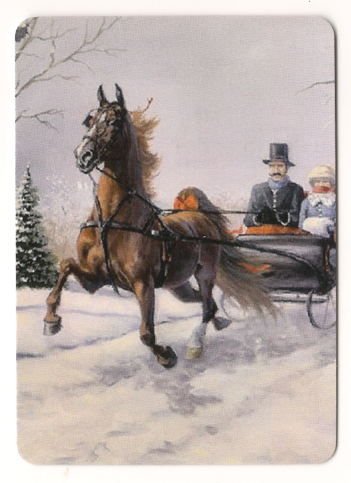SINGLE SWAP PLAYING CARD HORSE HORSES SLEIGH RIDE THROUGH THE SNOW ...