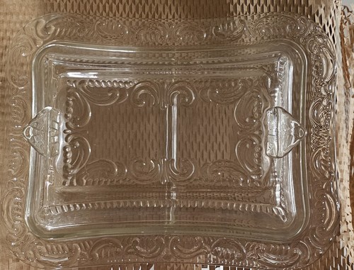 Antique 1890’s Clear Glass Divided Covered Serving Dish, Elegant Raised ...