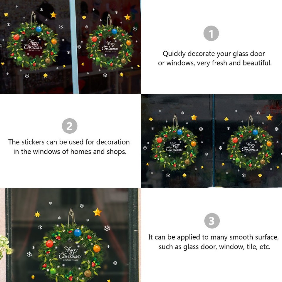 3PCS Double-sided Xmas Rattan Ring Sticker Glass Door Window Decals ...
