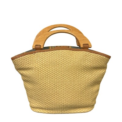 Fossil Womens Spring Bag Beige Wood Woven Canvas Dual Handle Snap 75082 ...