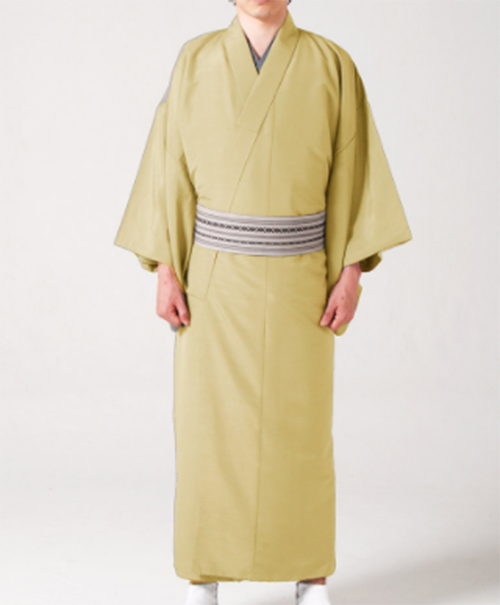 Japanese Men's Traditional TSUMUGI Hitoe Kimono Polyester Yellow from ...