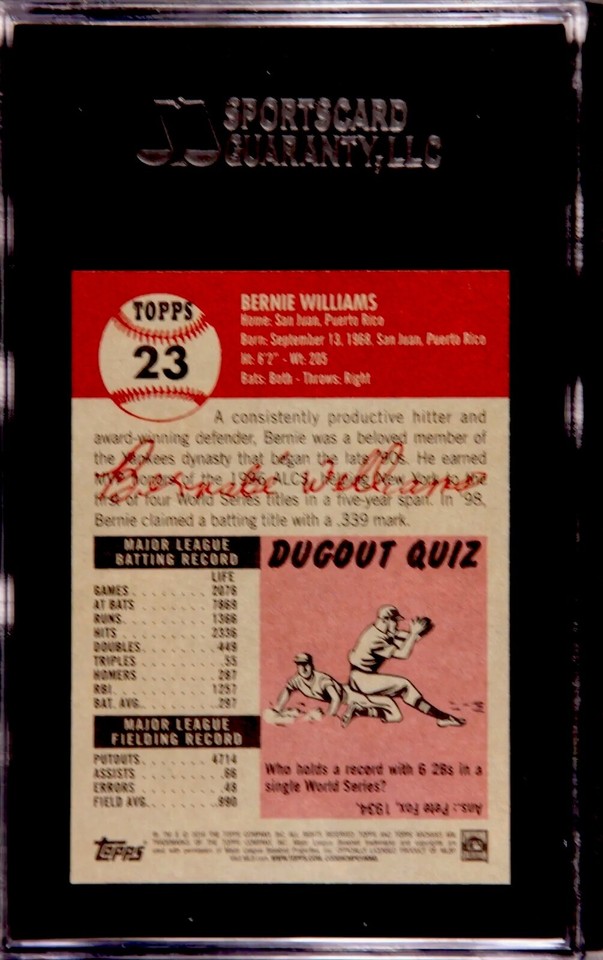 2016 Topps Archives #23 Bernie Williams SGC 10 GOLD LABEL PRISTINE | eBay
