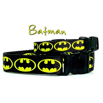 Batman dog collar handmade adjustable buckle collar 1"or 5/8" wide or ...