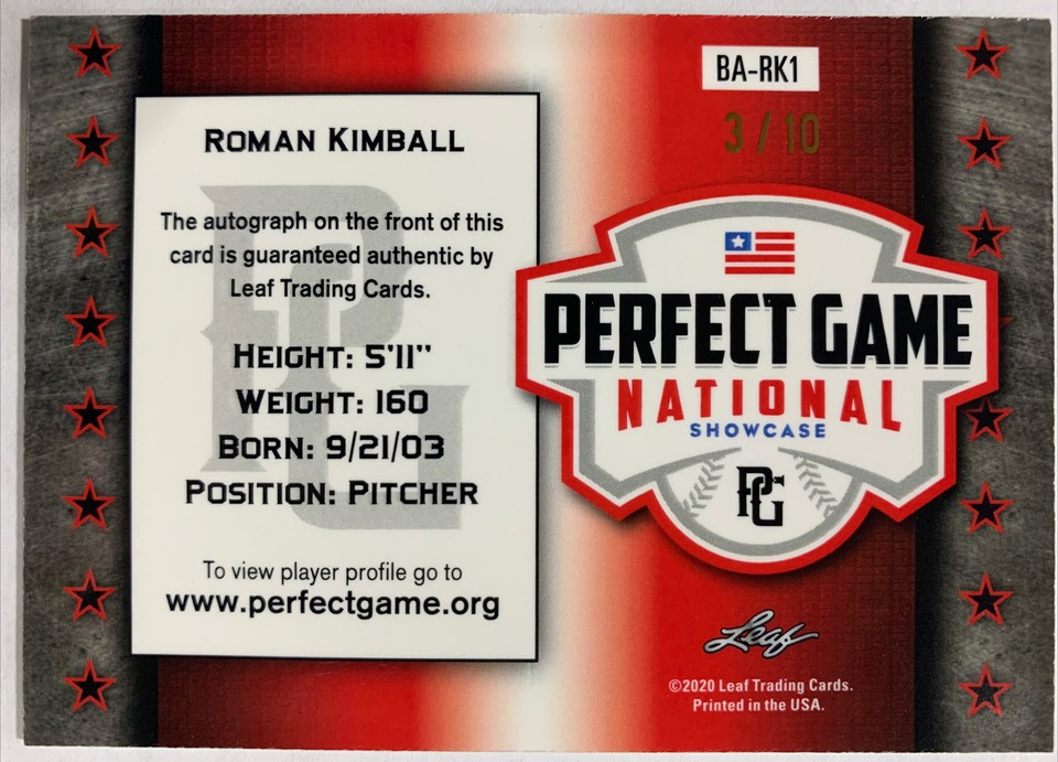 2020 LEAF PG NATIONAL SHOWCASE ROMAN KIMBALL SILVER WAVE REFRACTOR 03/ ...
