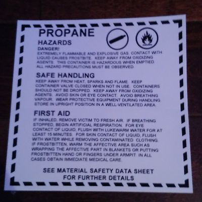 Safety Sign Propane WHMIS Label 6" x 6" 13/pack | eBay
