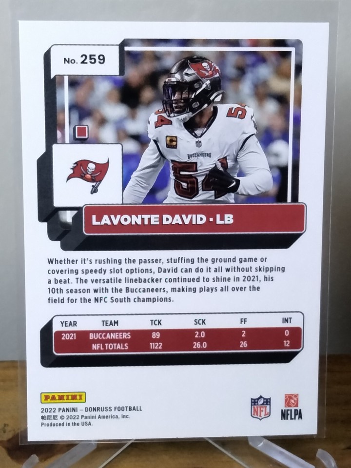 LAVONTE DAVID 2022 Panini DONRUSS Football #259 Tampa Bay Buccaneers LB ...