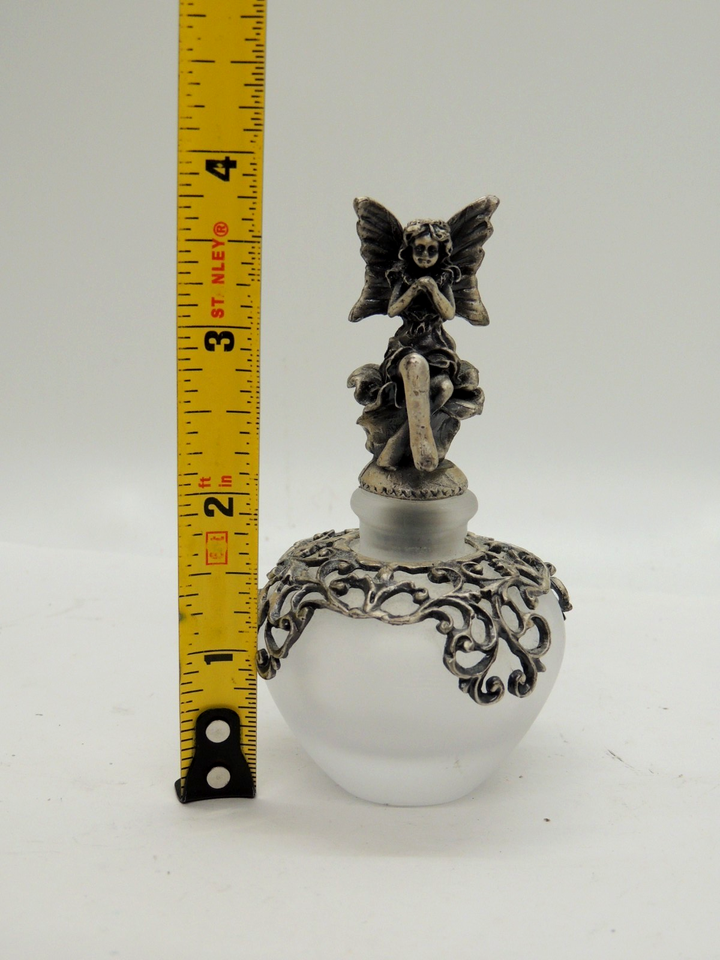 Frosted Glass Pewter Fairy Pixie Perfume Bottle & Stopper Tinker Bell 3 ...