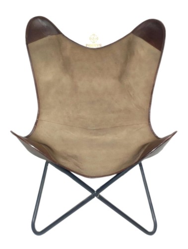 Vintage Upcycled Khaki Canvas Leather Butterfly Chair Relax Lounge ...